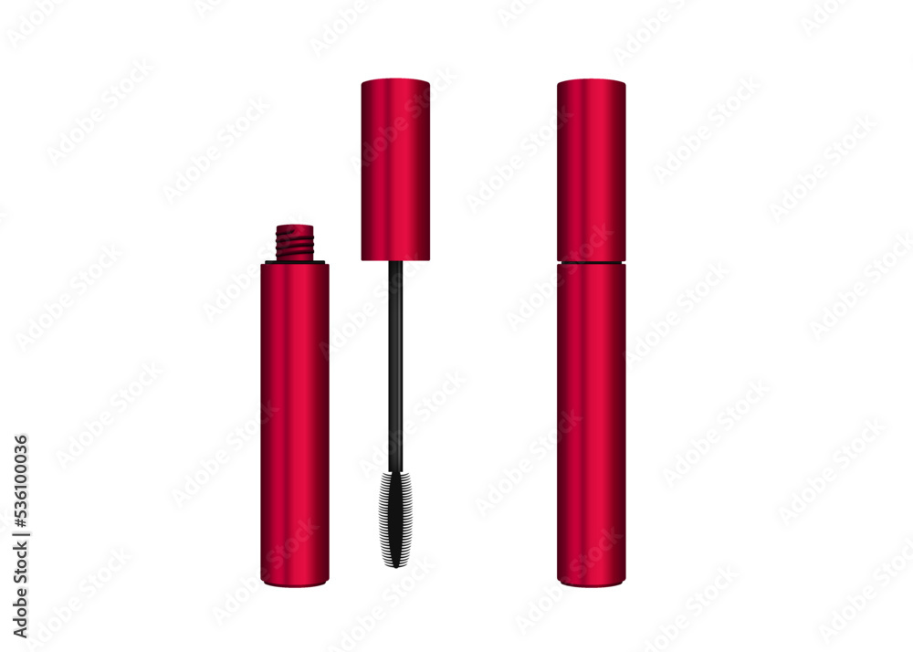 Vector makeup red luxury mascara tube isolated on white background ...