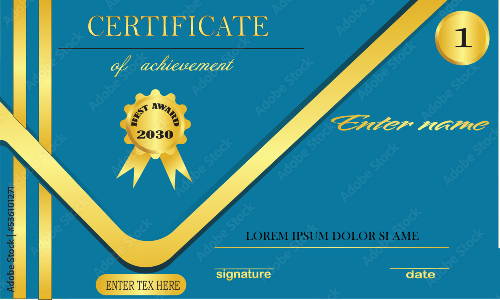 Blue And Gold Certificate Of Achievement Template Set With Gold Badge