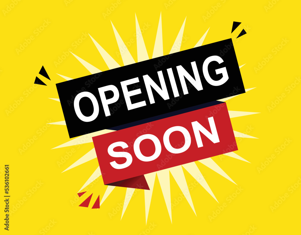Vector Illustration Opening Soon. Red and black vector label with ...