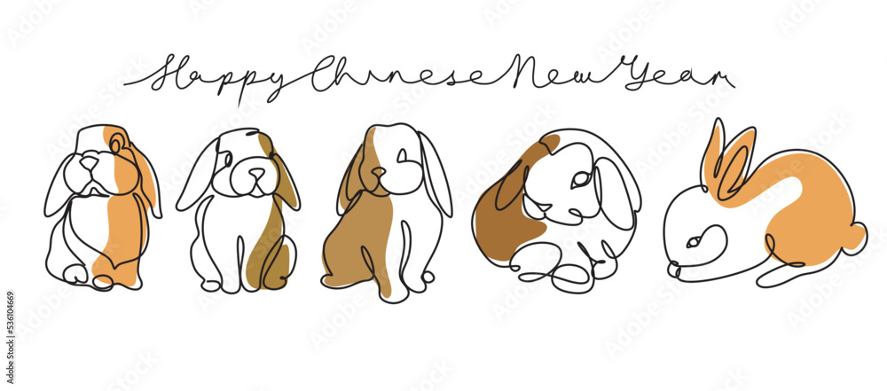 Continuous one line drawing of Bunny symbol of 2023 year. Fluffy rabbit ...