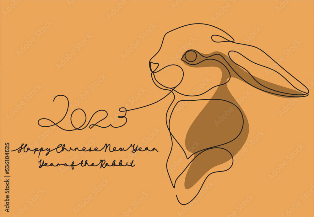 Continuous one line drawing of Bunny symbol of 2023 year. Fluffy rabbit ...