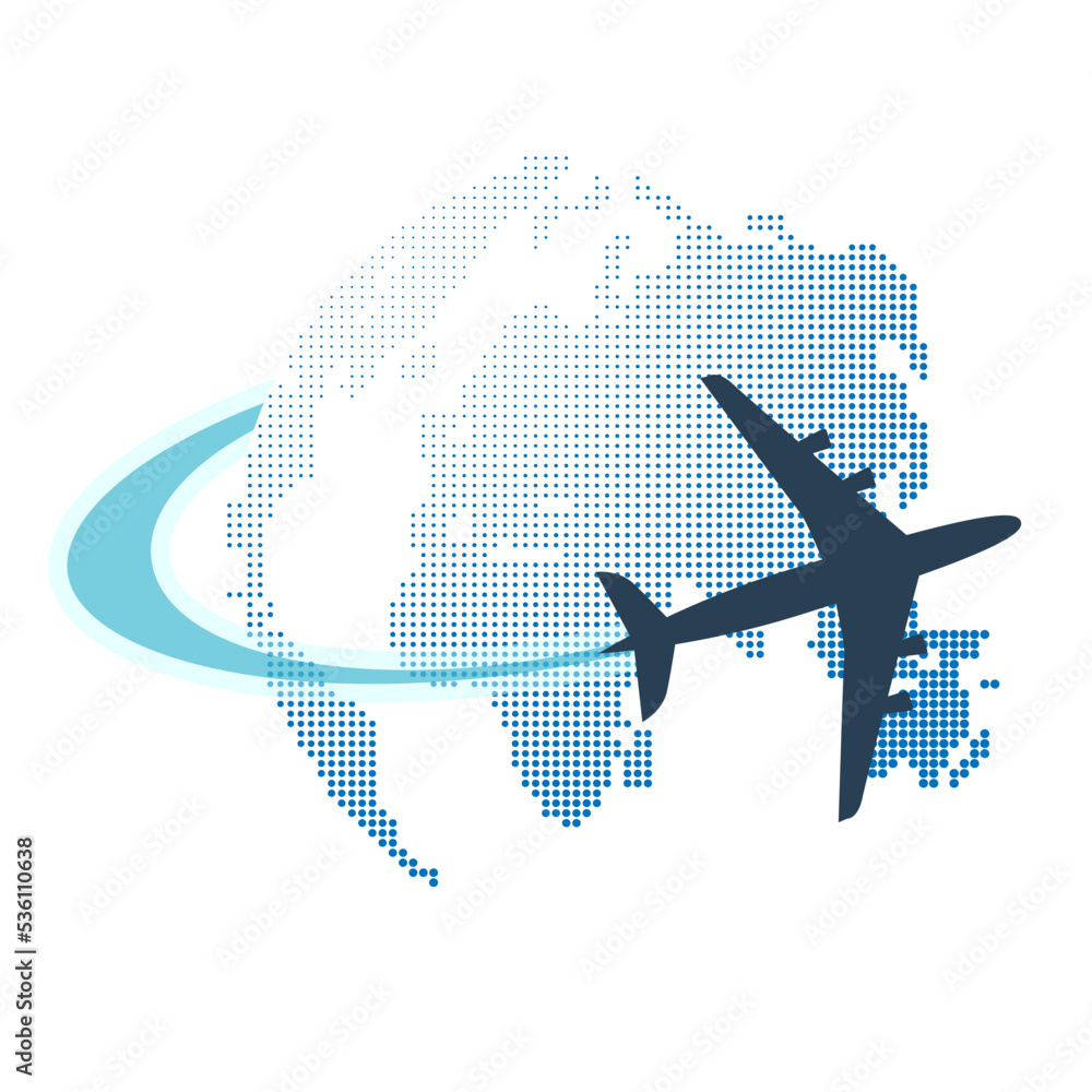 Globe Design with Flying Airplane Around - Concept Isolated on White ...