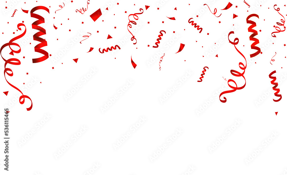PNG. Red gold confetti ribbons on transparent background. Celebration ...