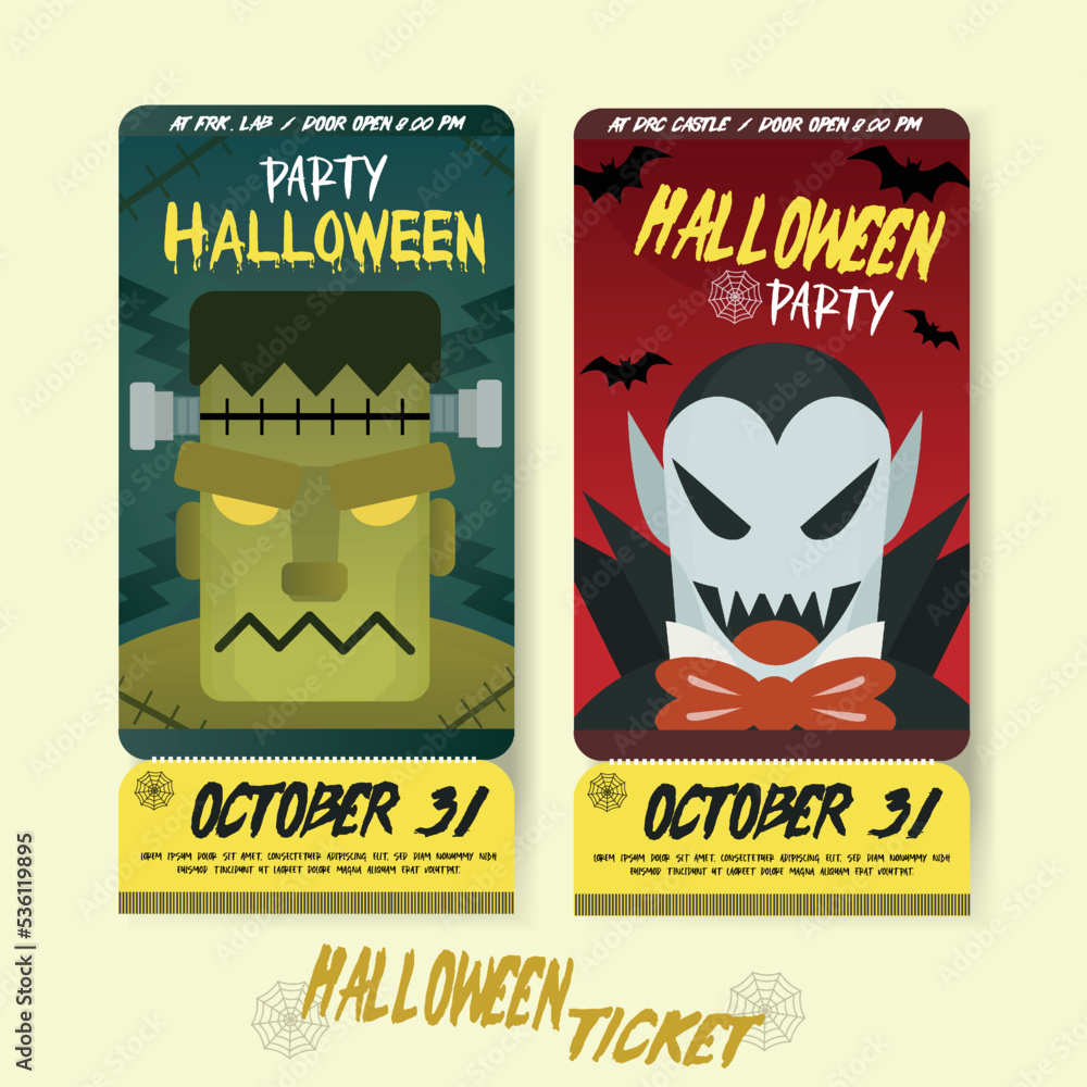 Set of Halloween Party Tickets with Dracular and Frankenstein. Event ...
