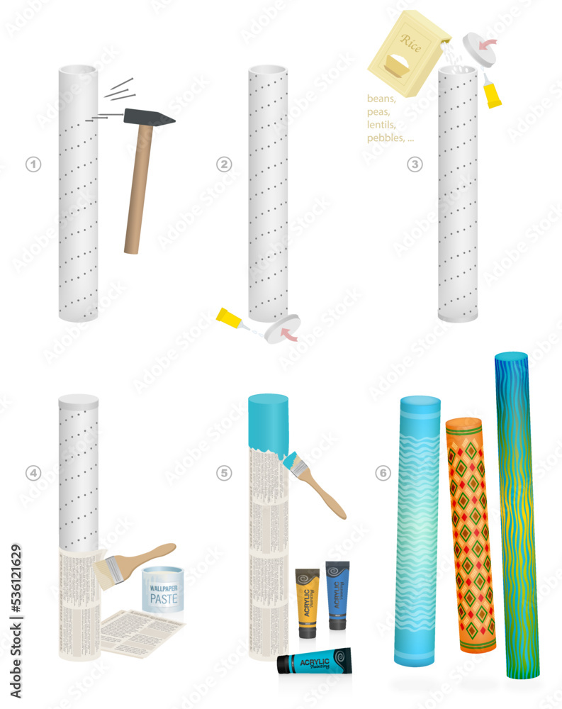 Rainsticks handicragt instruction, DIY making of with cardboard tube ...