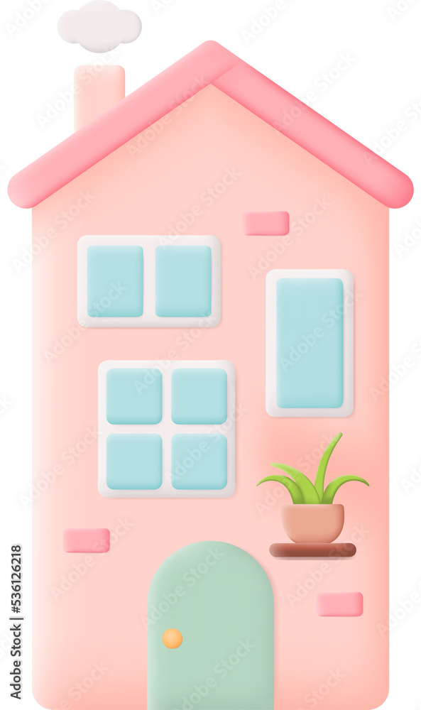 Cartoon Pink Fairytale House isolated on transparent background. 3D ...