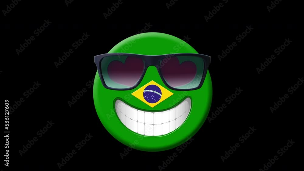 Brazil.Animation of smiling face with brazilian flag, sunglasses and ...