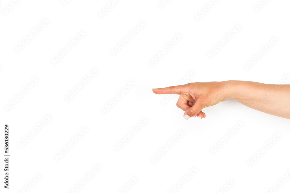 Mano de mujer señalando y apuntando con el dedo indice sobre un fondo ... Mano de mujer señalando y apuntando con el dedo indice sobre un fondo ...