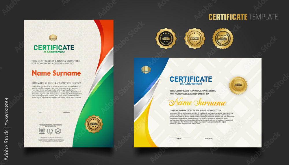 Modern certificate template with beautiful combination color on waving shape background Stock ...