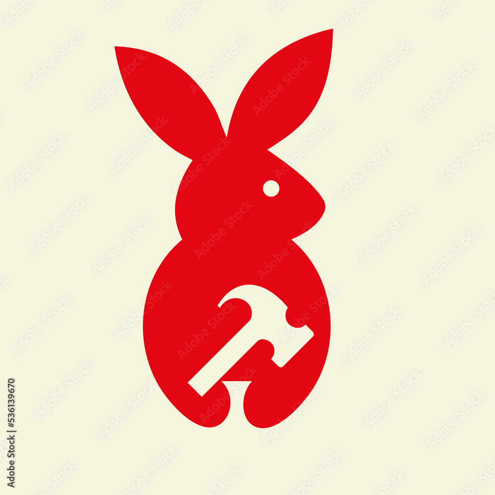 Rabbit Hammer Logo Negative Space Concept Vector Template. Rabbit ...