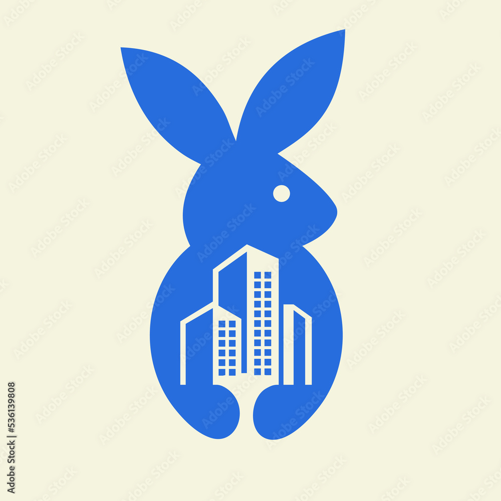 Rabbit Building Logo Negative Space Concept Vector Template. Rabbit ...