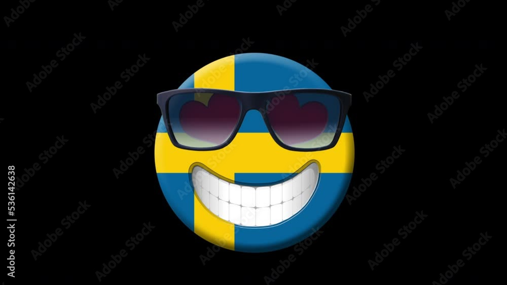 Sweden.Animation of smiling face with swedish flag, sunglasses and ...