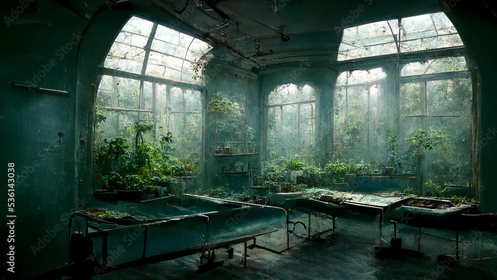 fantasy sci fi abandoned operating room in the hospital backgroud .3D ...