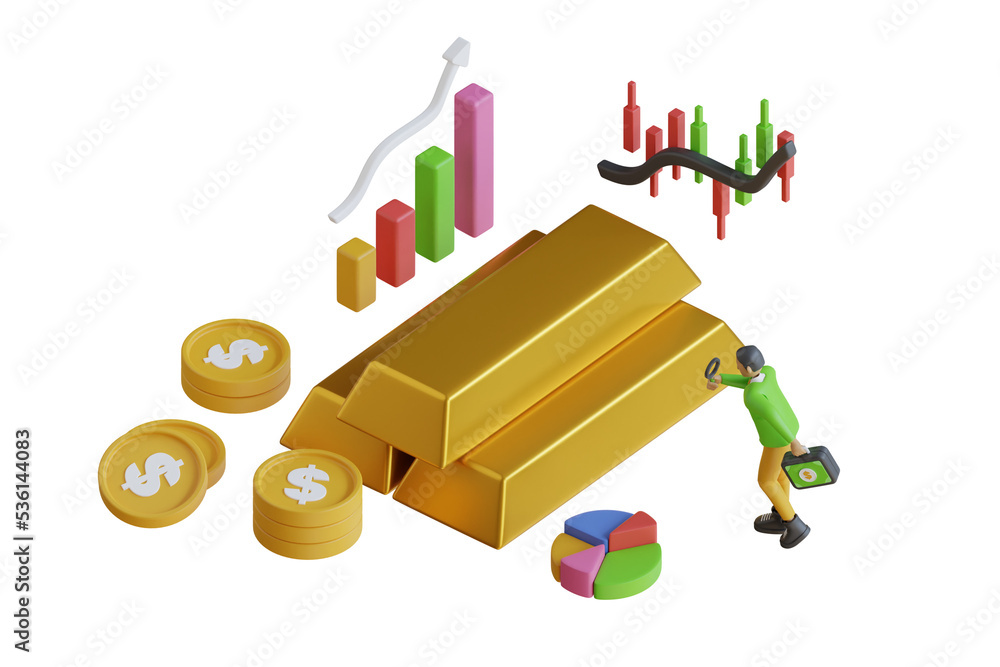3d gold investment and buying concept. 3d Gold bars with uptrend chart ...