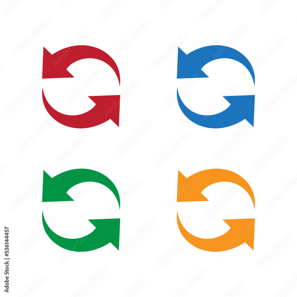 Reverse Arrow icon set. Up, right, left, round curve Recycle button ...