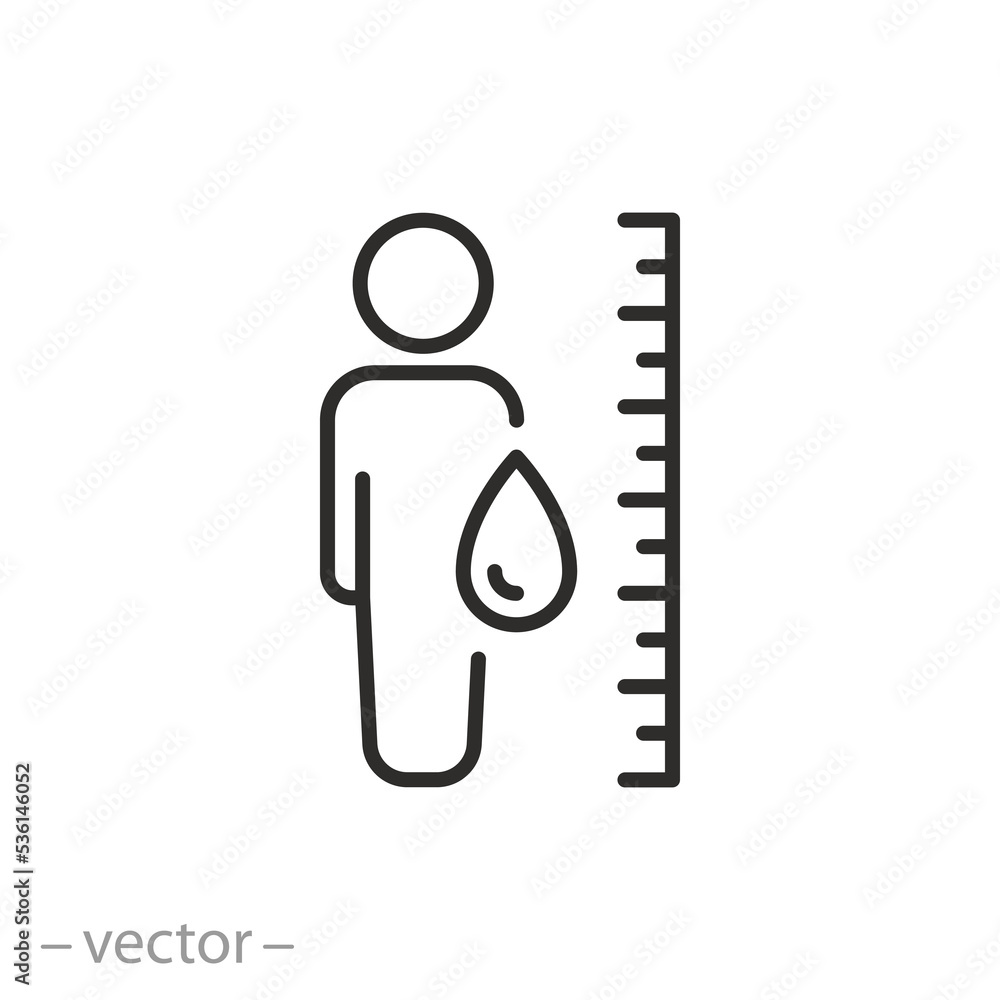 body water level icon, hydration or dehydration, loss or gain liquid ...