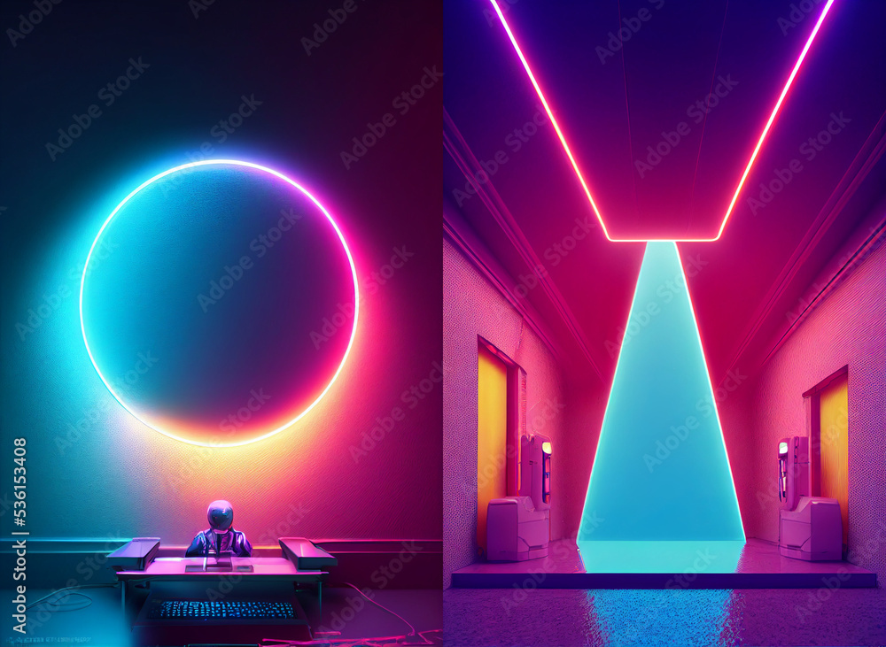 Futuristic, neon lights stage with spotlight, cyberpunk collection ...