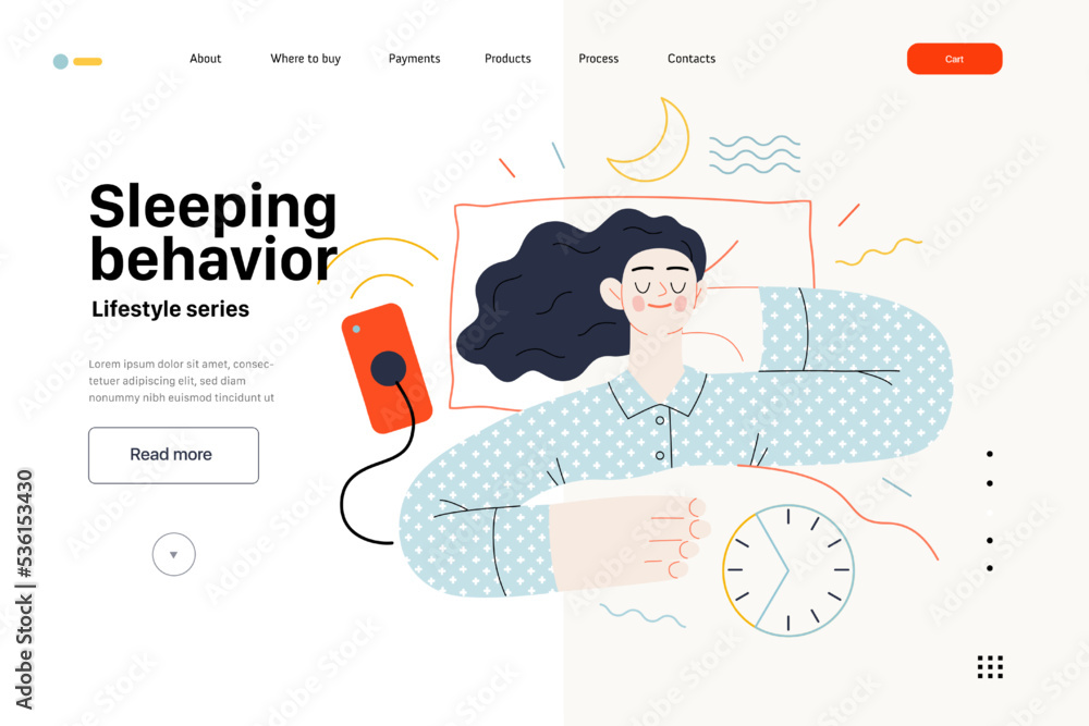 Lifestyle web template -Sleeping behaviour -modern flat vector ...