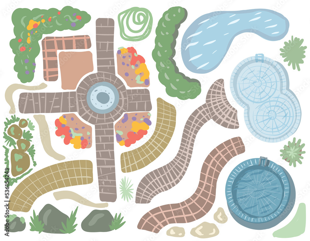 Plan landscape bushes trees top view of the trees graphics color hand ...