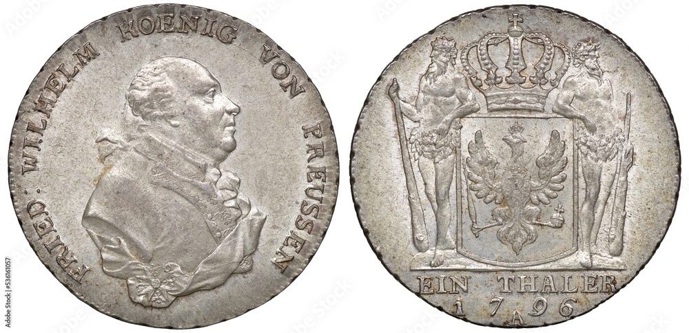 Germany German Prussia Prussian silver coin 1 one thaler 1796, bust of ...