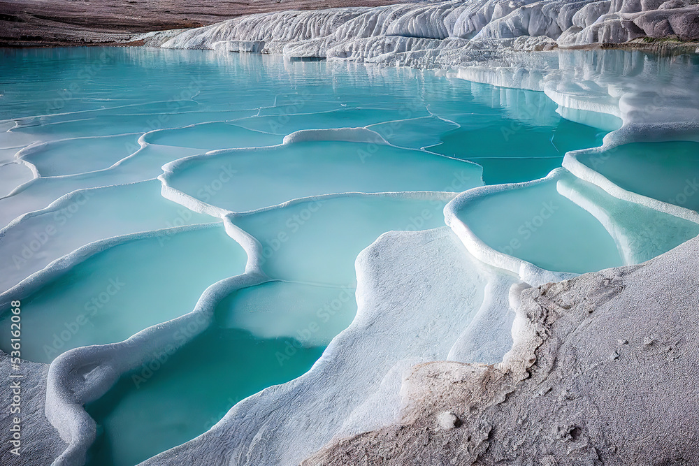 3D digital illustration of thermal mineral hot springs of natural ...