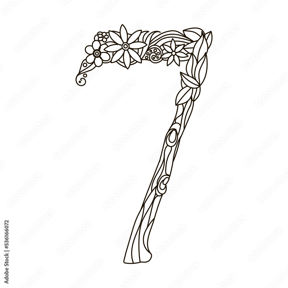 Number 7 coloring book for adults PNG illustration with transparent ...