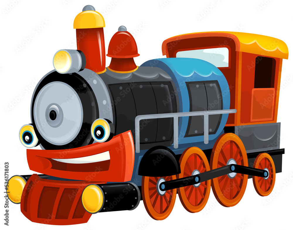 Cartoon funny looking steam train isolated illustration for children ...