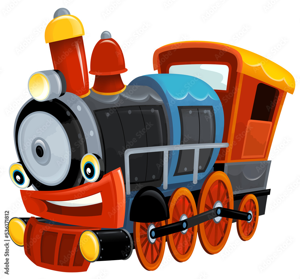 Cartoon funny looking steam train isolated illustration for children ...