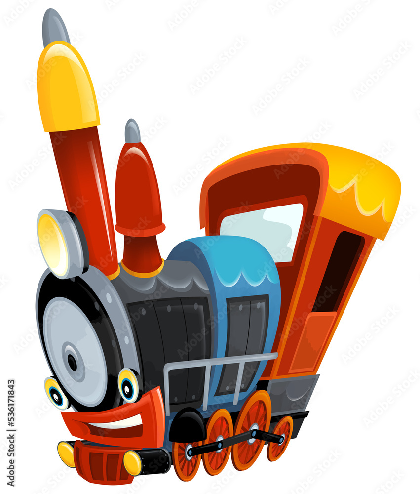 Cartoon funny looking steam train isolated illustration for children ...