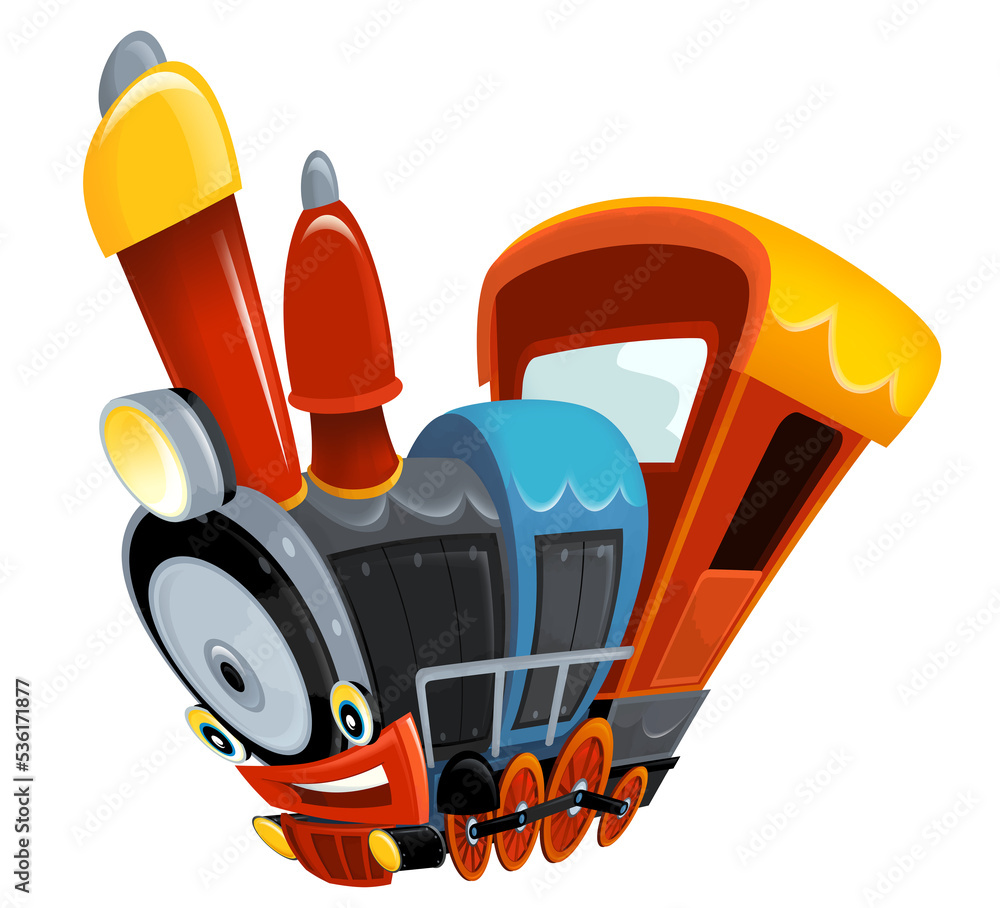 Cartoon funny looking steam train isolated illustration for children ...
