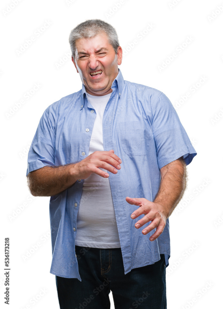 Handsome senior man over isolated background disgusted expression ...