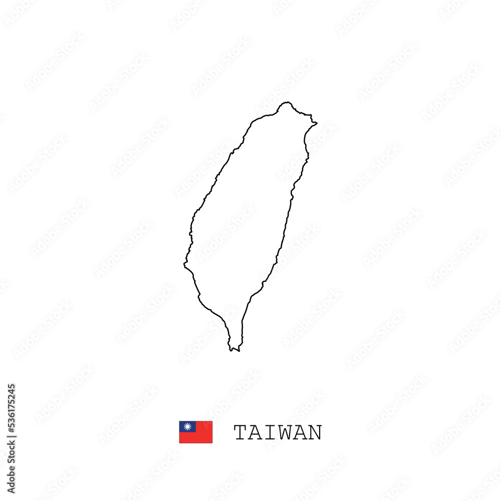 Taiwan vector map outline, line, linear. Taiwan black map on white ...