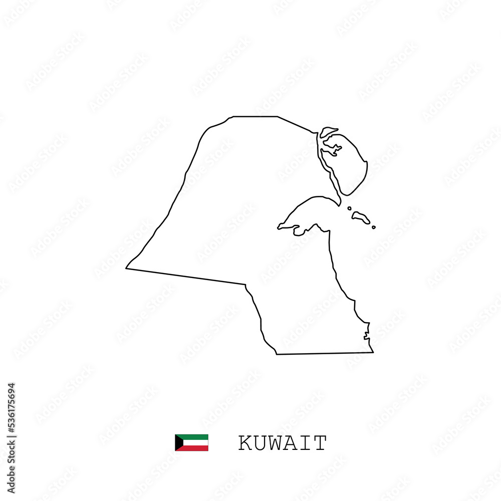 Kuwait vector map outline, line, linear. Kuwait black map on white ...