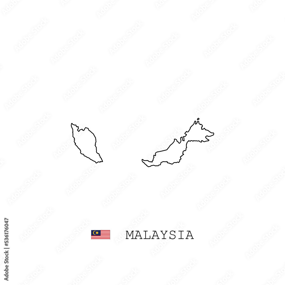 Malaysia vector map outline, line, linear. Malaysia black map on white ...