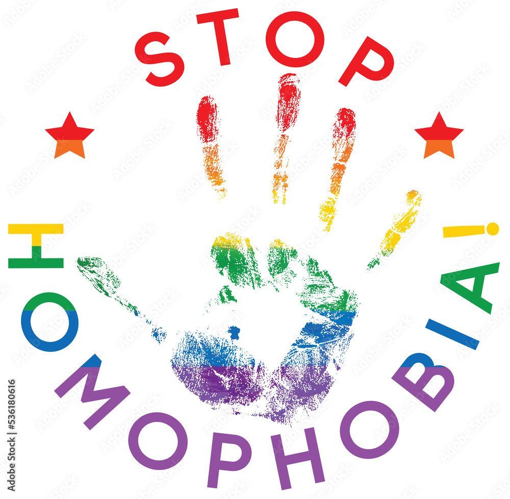 handprint in lgbt flag colors and stop homophobia sign Stock ...
