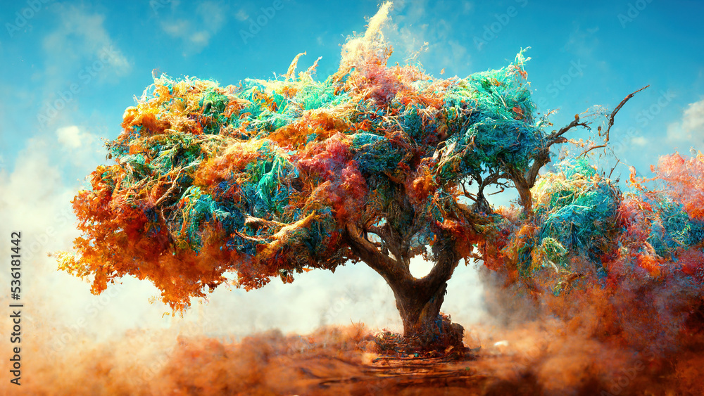 Magical fairytale tree are made of multi-colored dust. Realistic ...
