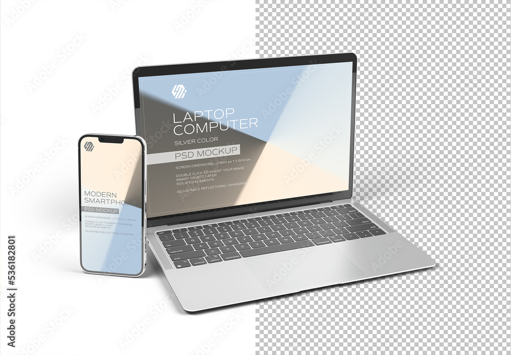 Mobile Phone and Laptop Mockup Isolated on White Stock Template | Adobe ...