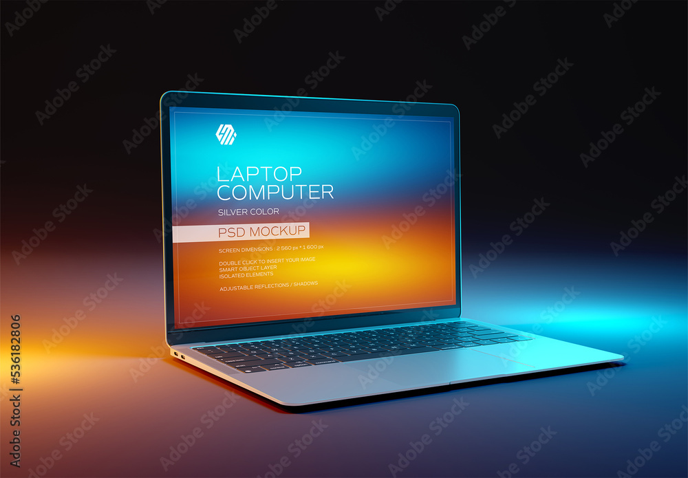 Laptop Computer Mockup Isolated on Black Background Stock Template ...