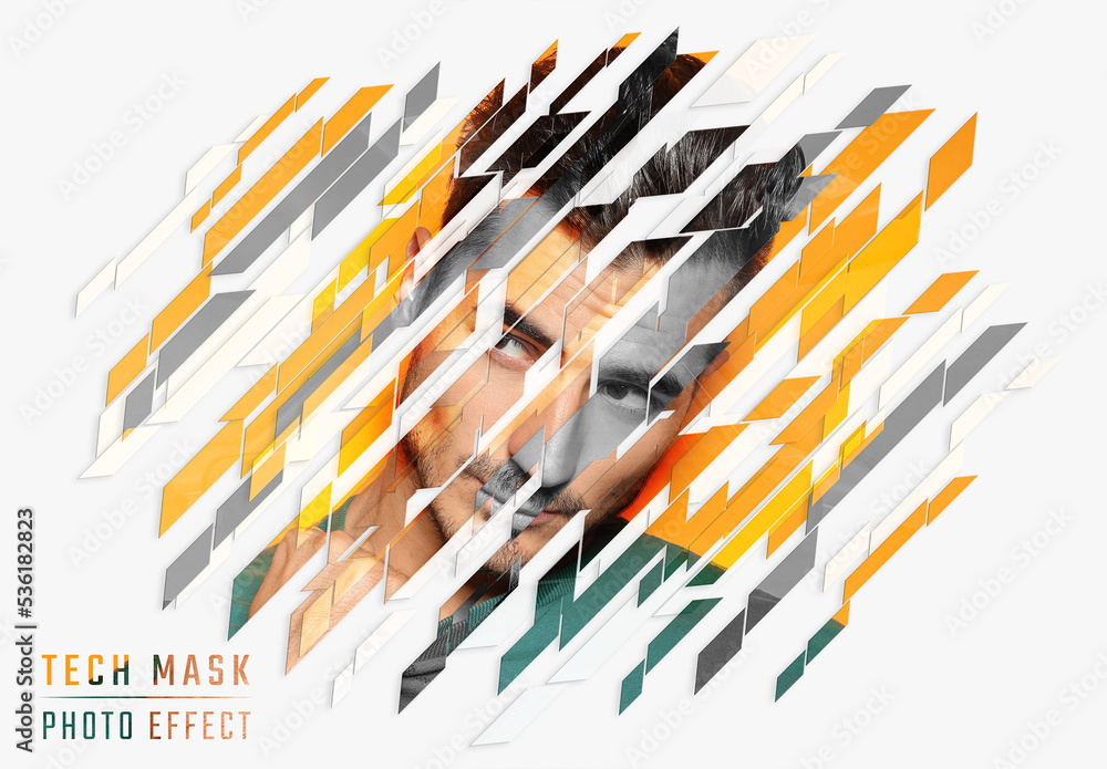 Geometrical Stroke Mask Portrait Photo Effect Mockup Stock Template ...