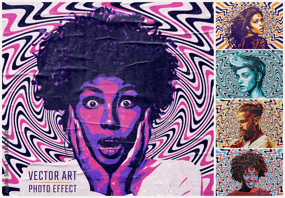Psychedelic Vintage Vector Art Retro Photo Effect Mockup Stock Template ...