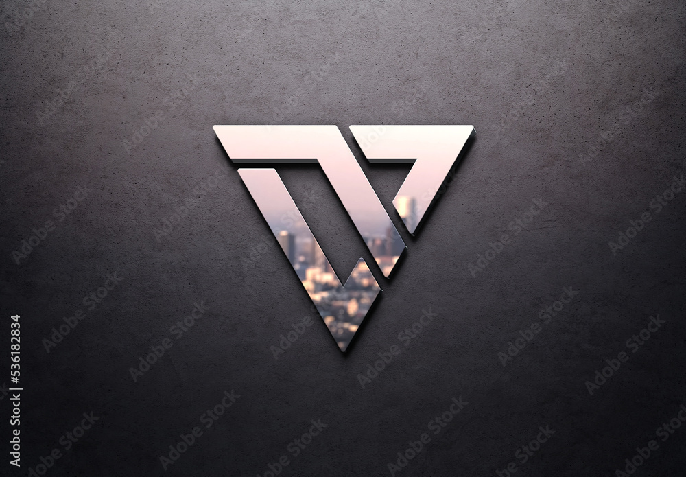 Metal Logo Mockup with 3D Purple Reflection Effect on Panel Wall Stock ...