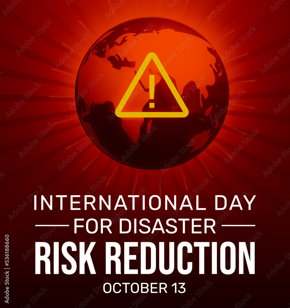 International Day for Disaster Reduction background with red alarming ...