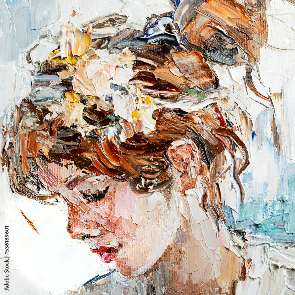 Beautiful pensive young girl with flower in her hair. Created in ...