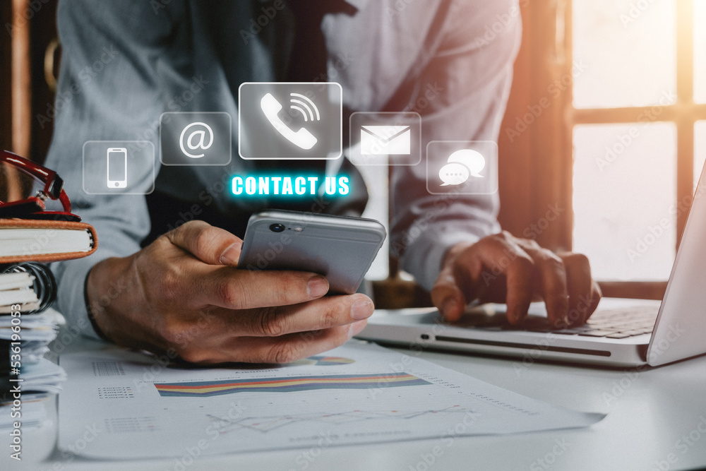 Contact us or Customer support hotline people connect, Person hand ...