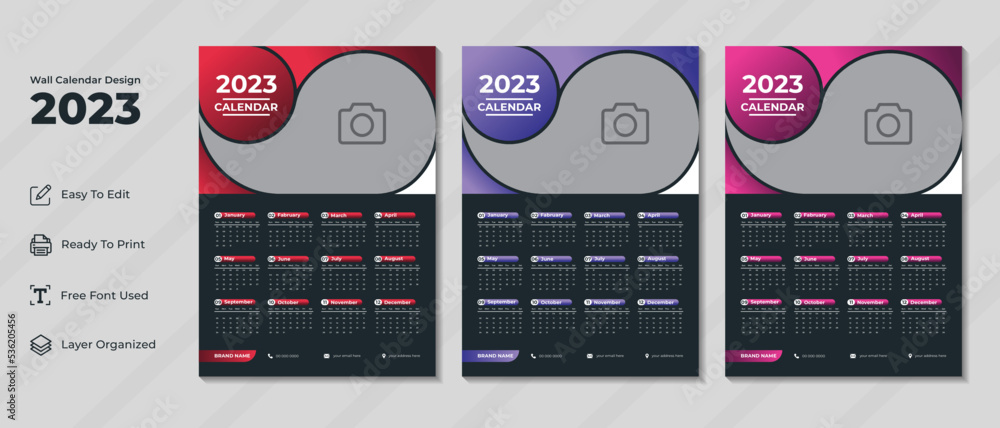 Modern wall calendar design template 2023 with black background ...