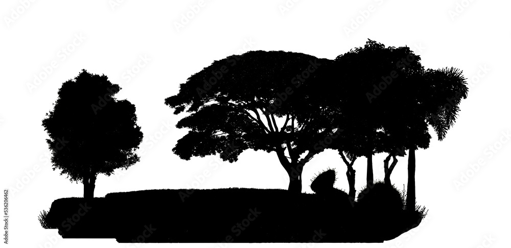 Silhouette tree brush design on transparent .background, illustrations ...