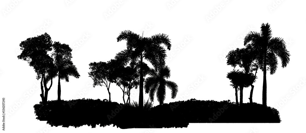 Silhouette tree brush design on transparent .background, illustrations ...