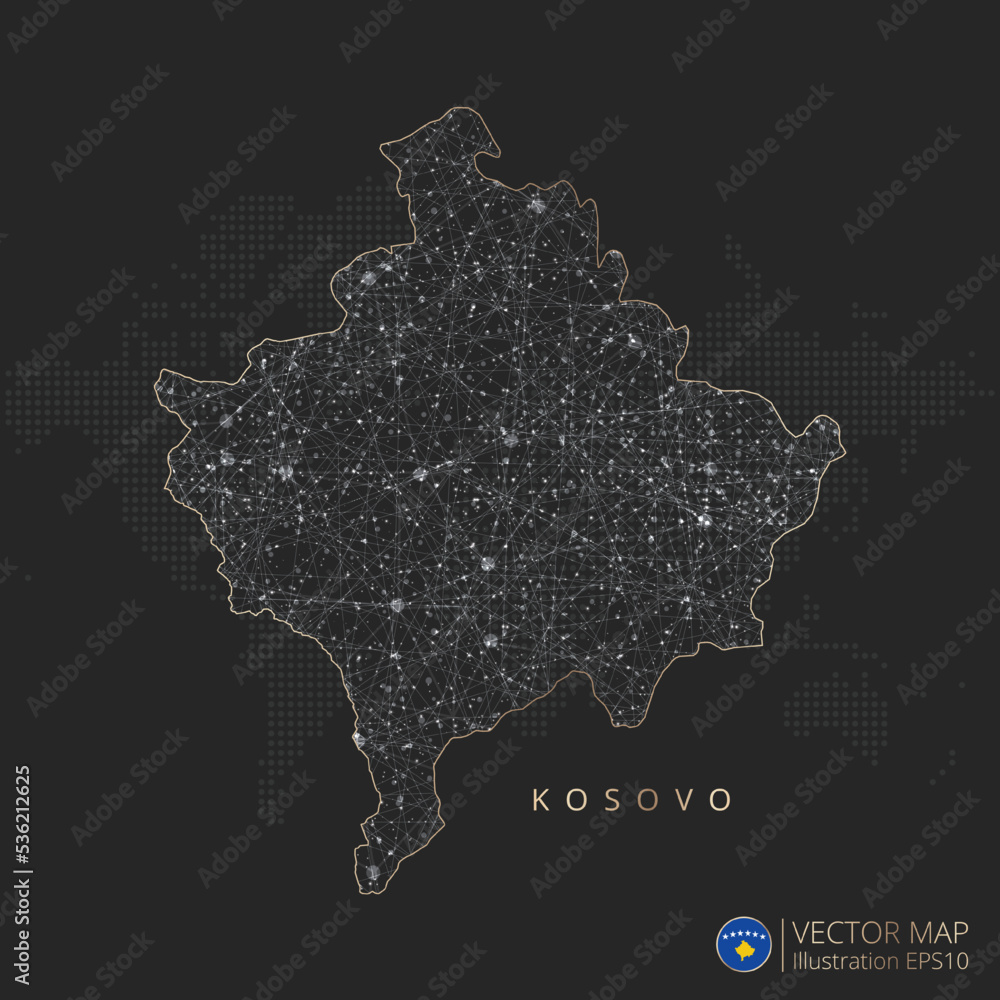 Kosovo map abstract geometric mesh polygonal light concept with black ...