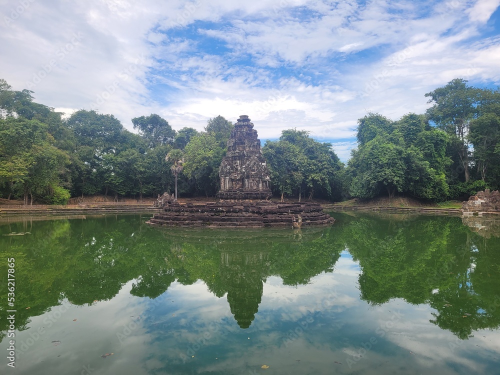 Neak Pean (or Neak Poan) at Angkor, Cambodia is an artificial island ...