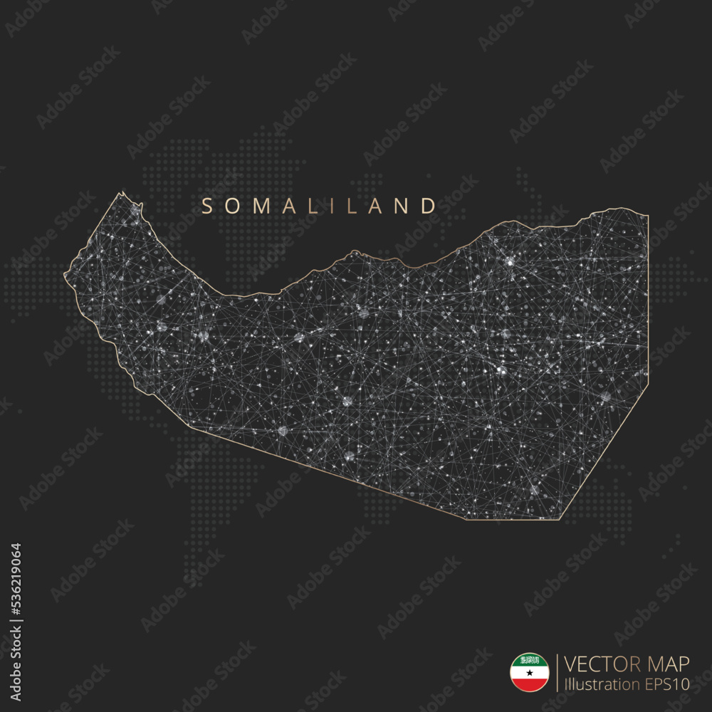 Somaliland map abstract geometric mesh polygonal light concept with black and white glowing ...